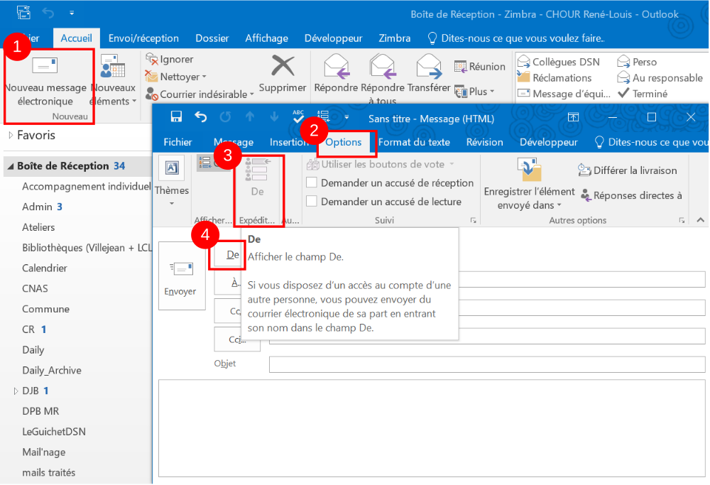 Changer l'expéditeur d'un mail - Outlook — Rennes Metropole