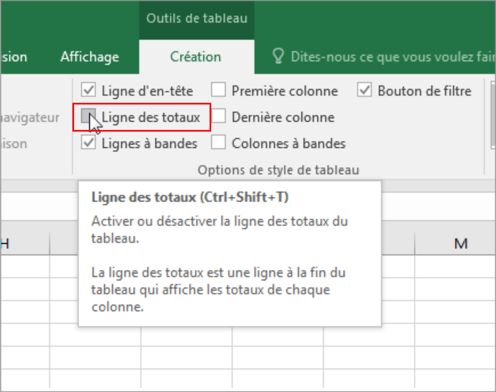 Ligne des totaux (tableau) - Excel — Rennes Metropole